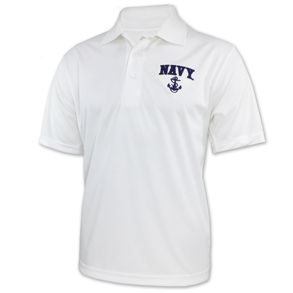 Navy Anchor Embroidered Performance Polo (White) – Navy Gear